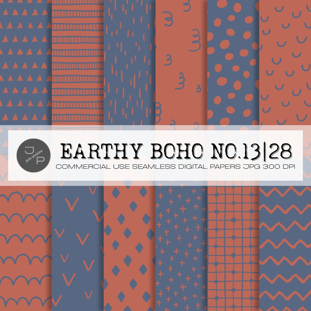 Earthy Boho 13|28. Seamless Digital Paper Pack. Doodle Pattern ...