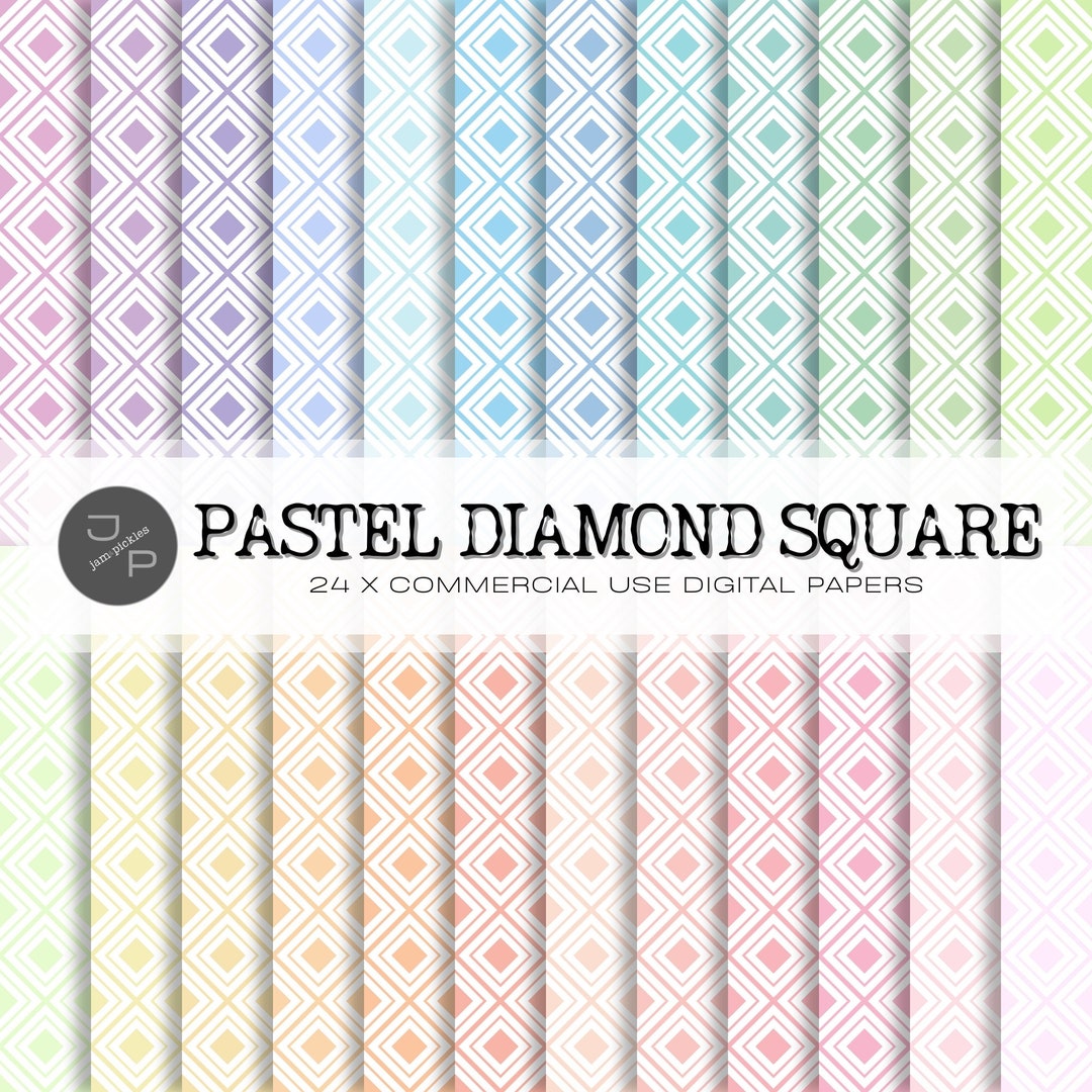 Diamond Square Digital Paper Pattern, Seamless, 24 Pastel Paper Pack ...