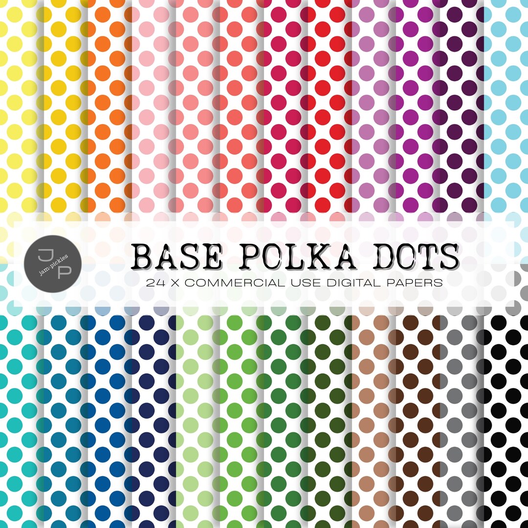 Polka Dot Digital Paper Pattern, Seamless, 24 Primary Color Paper Pack ...