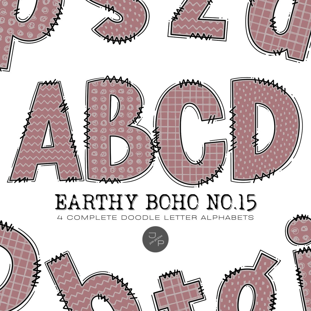 Earthy Boho 15 Alphabet Letters PNG Bundle, Hand Drawn Doodle Letters ...
