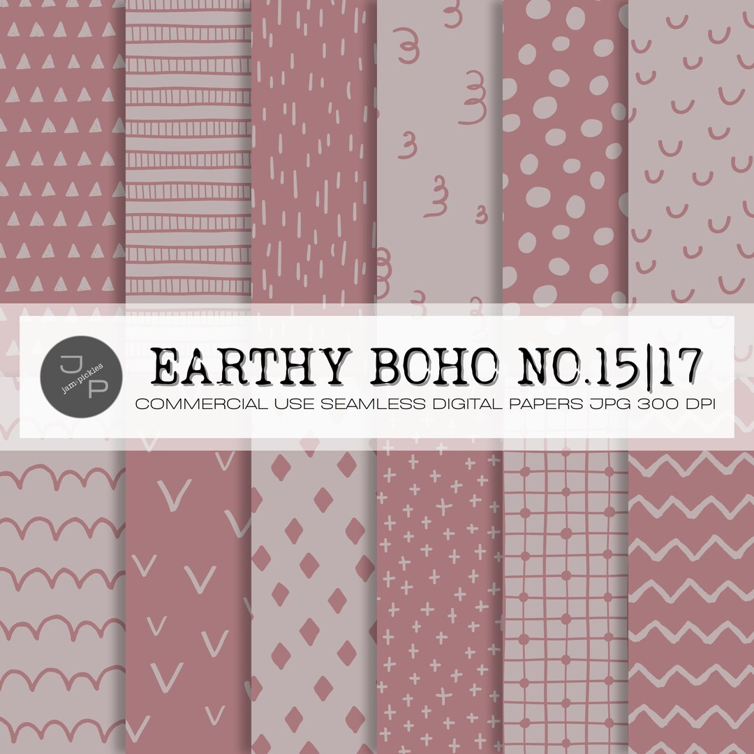 Earthy Boho 1517. Seamless Digital Paper Pack. Doodle Pattern ...
