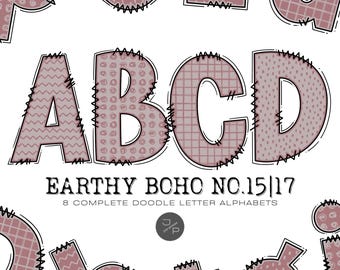 Earthy Boho 1419 Alphabet Letters PNG Bundle, Hand Drawn Doodle Letters ...