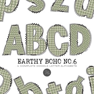 Earthy Boho 6 Alphabet Letters PNG Bundle, Hand Drawn Doodle Letters ...