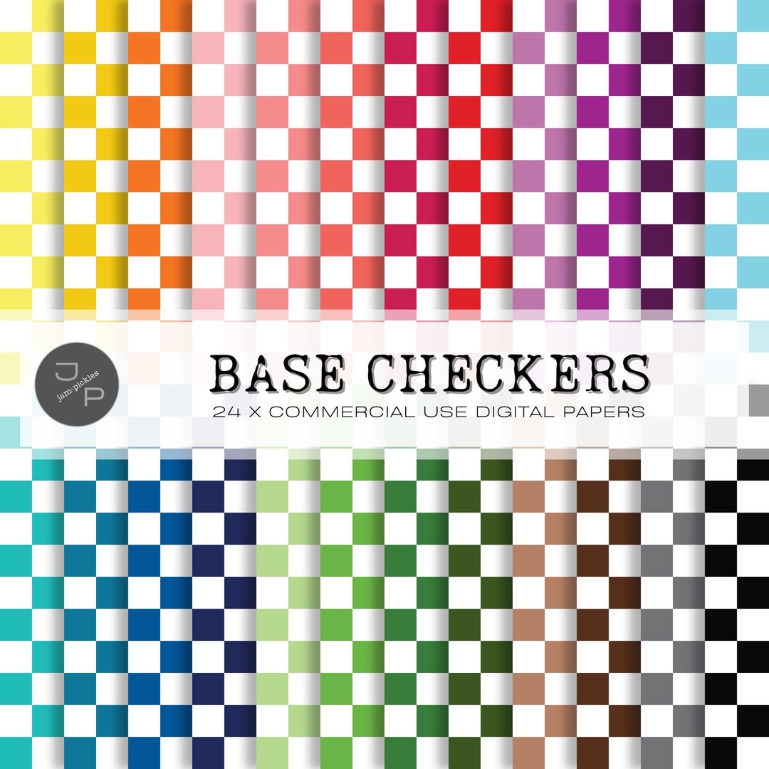 Checkerboard Digital Paper Pattern, Seamless, 24 Primary Color Paper ...