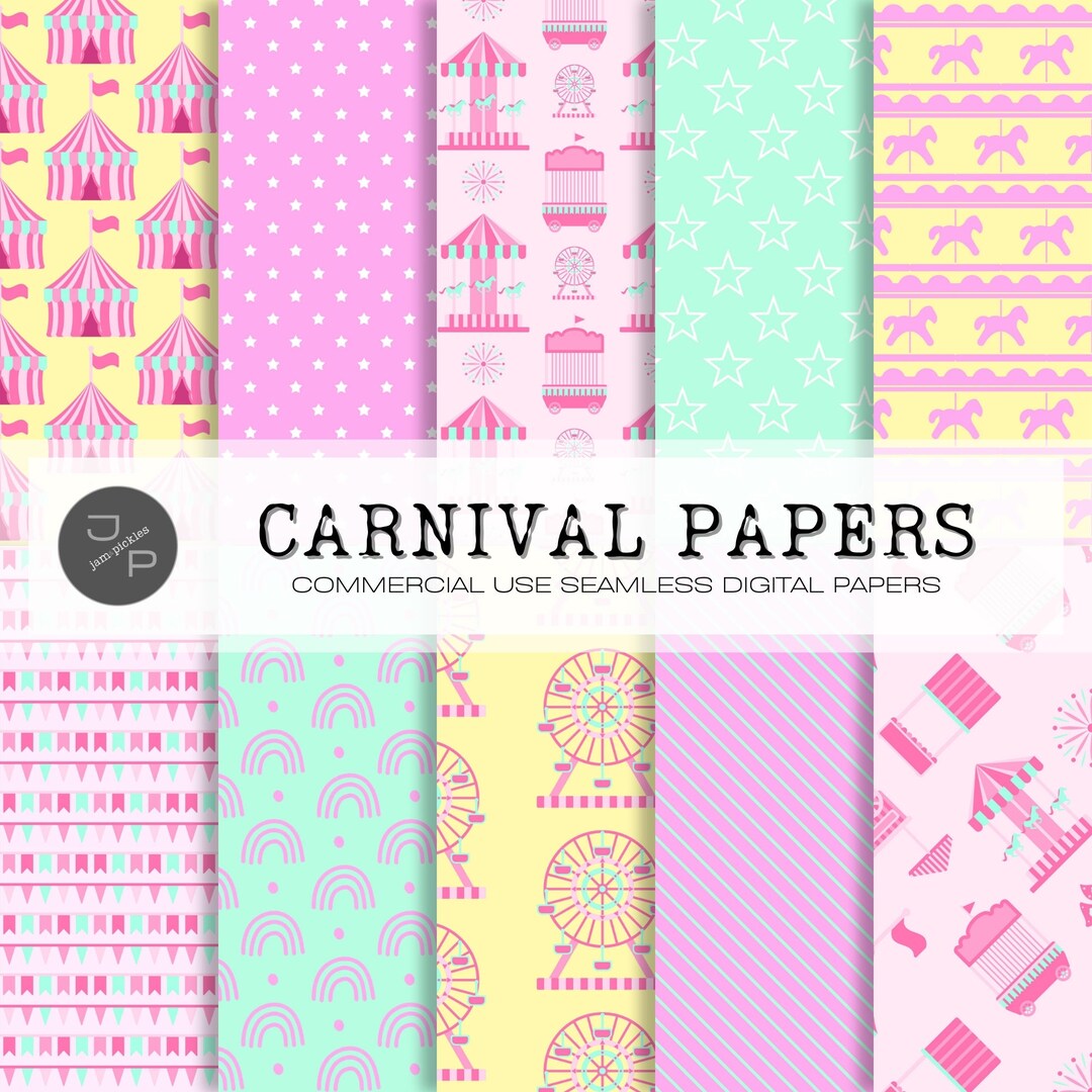 Carnival Papers, Digital Paper Pack, Seamless Designs, Instant Download ...