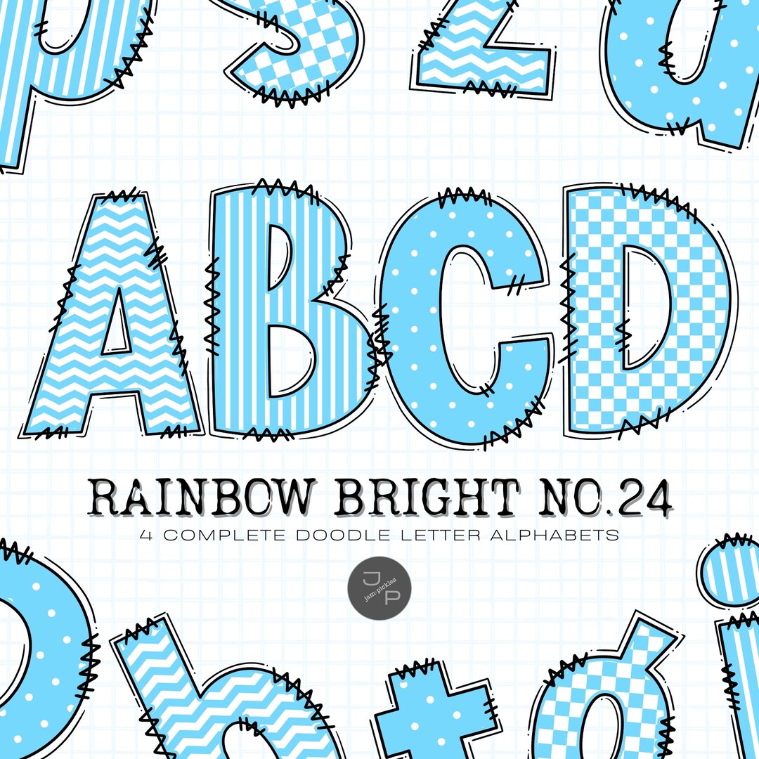 Rainbow Bright 24 Alphabet Letters PNG Bundle, Hand Drawn Doodle ...