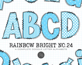 Rainbow Bright 21 Alphabet Letters PNG Bundle, Hand Drawn Doodle ...