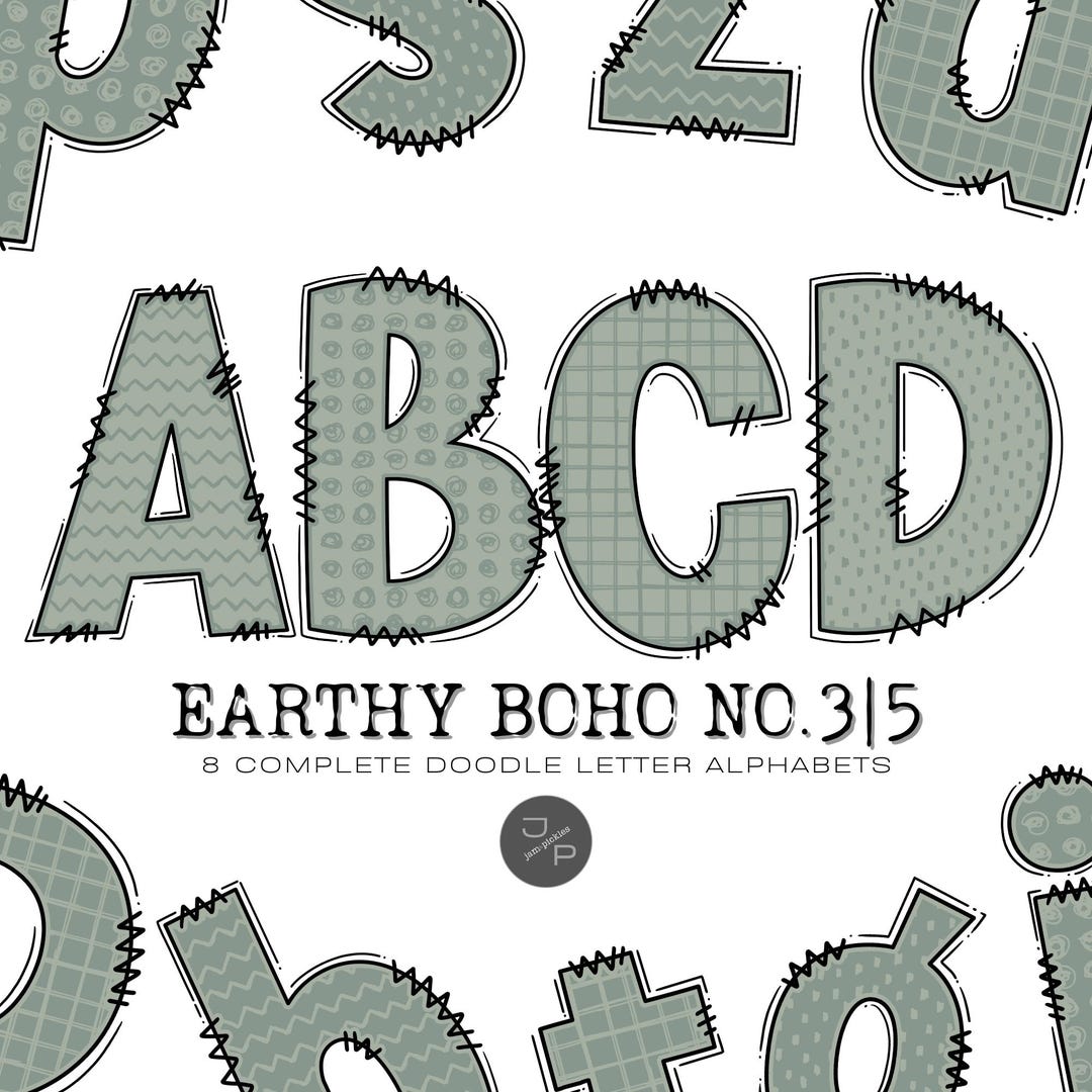 Earthy Boho 3|5 Alphabet Letters PNG Bundle, Hand Drawn Doodle Letters ...