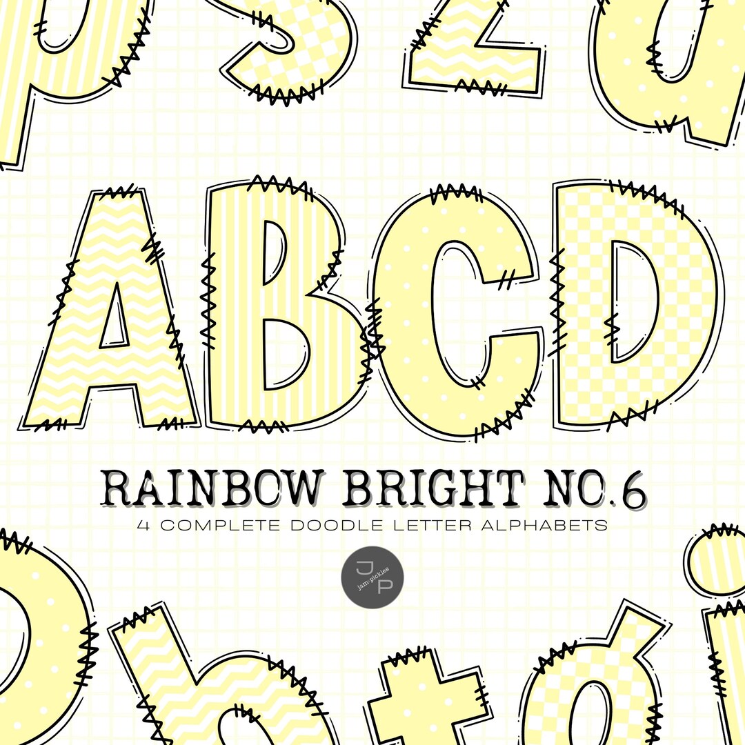 Rainbow Bright 6 Alphabet Letters PNG Bundle, Hand Drawn Doodle ...