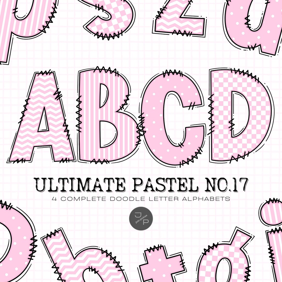 Ultimate Pastel 17 Alphabet Letters PNG Bundle, Hand Drawn Doodle ...