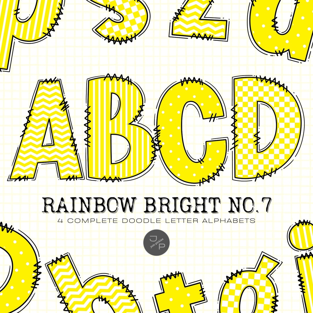 Rainbow Bright 7 Alphabet Letters PNG Bundle, Hand Drawn Doodle ...
