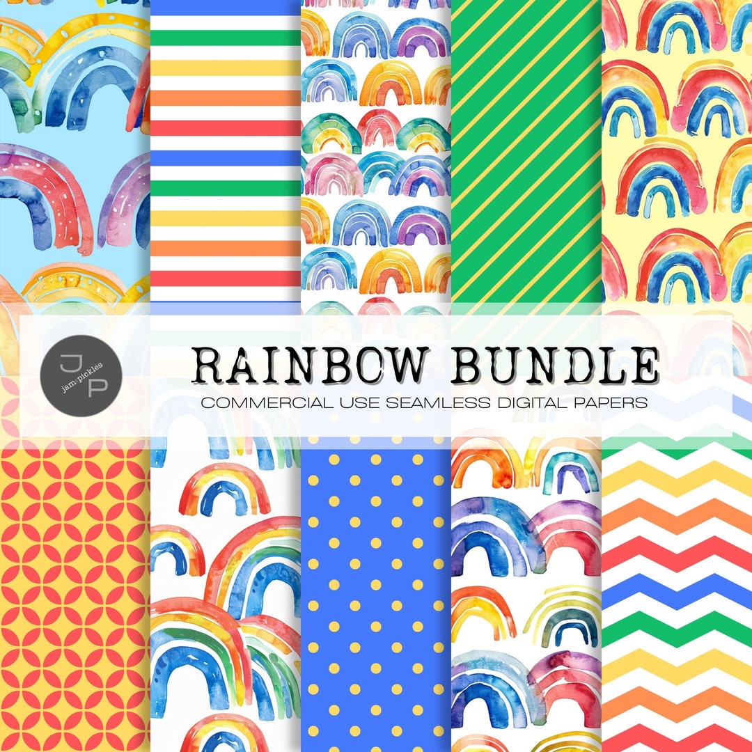 Rainbow Digital Paper Pack, Colorful Scrapbook Pages, Seamless ...
