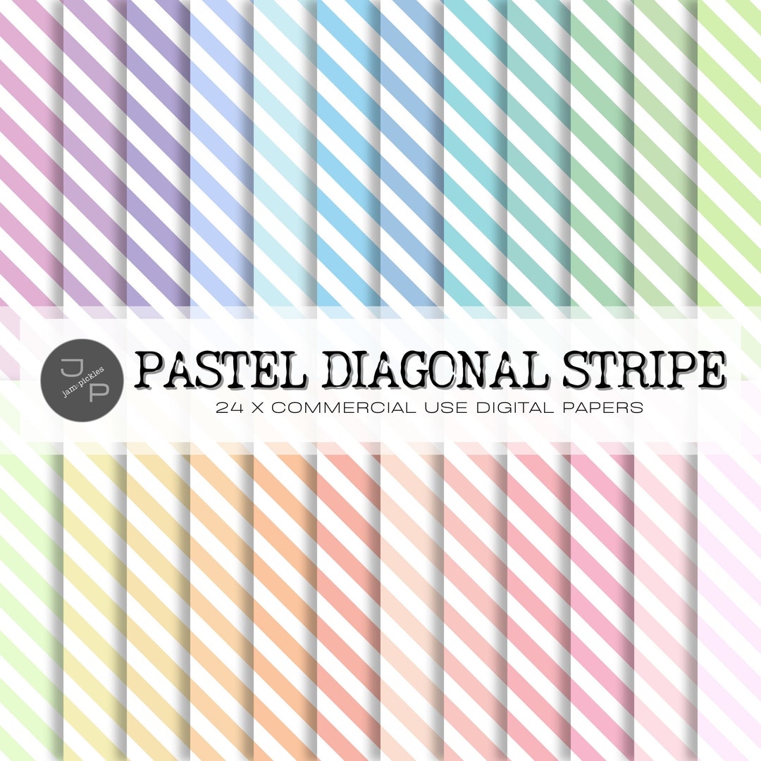 Diagonal Stripe Digital Paper Pattern, Seamless, 24 Pastel Paper Pack ...