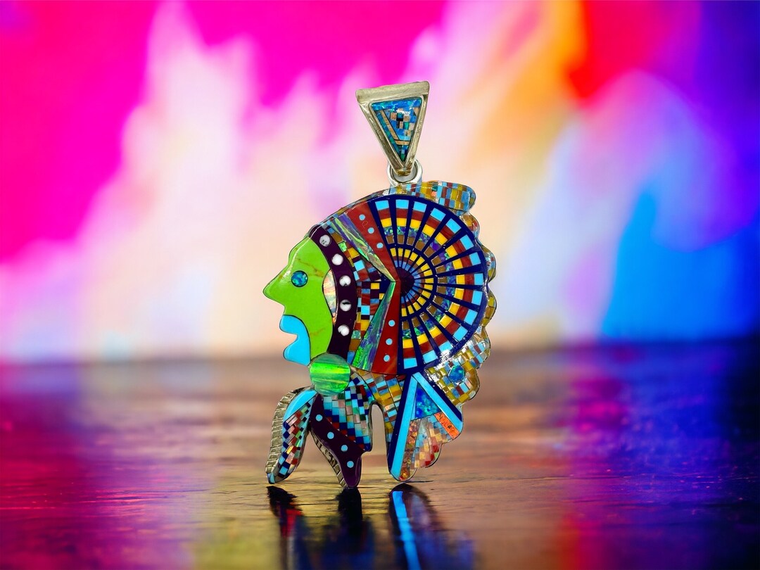 Chief Design Multi Inlay Stone Pendant - Etsy