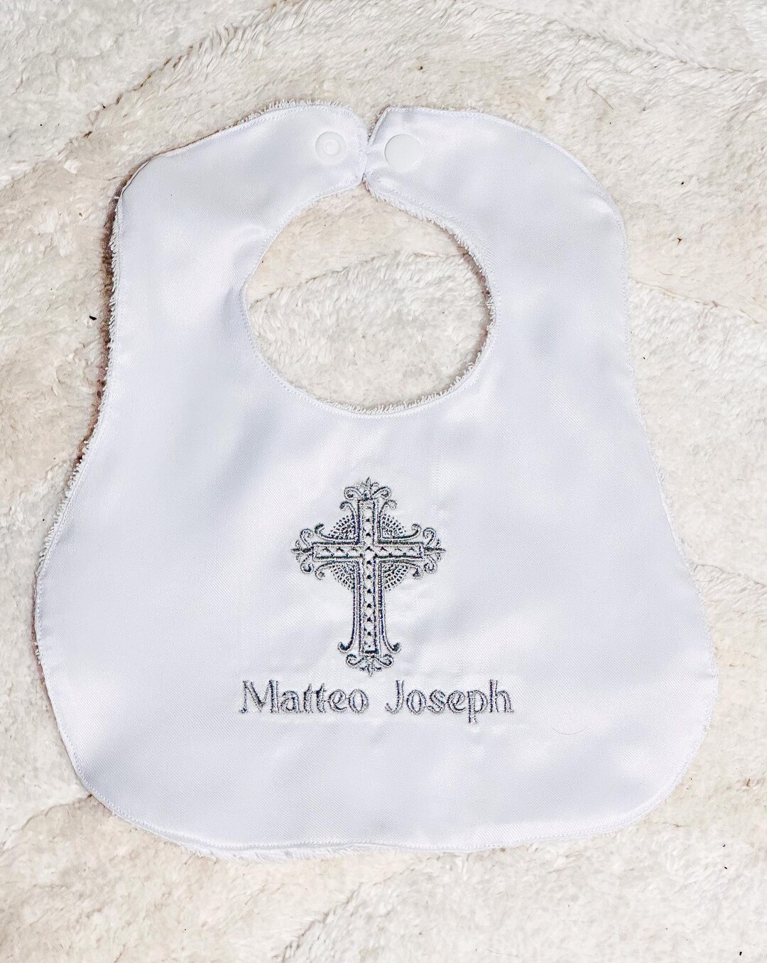 White Baby Baptism Christening Embroidery Bib Personalized, White Satin ...