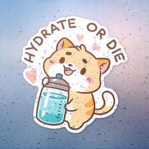 Drink Water Cat Meme Sticker - Funny Hydration Reminder - Kawaii Vinyl ...