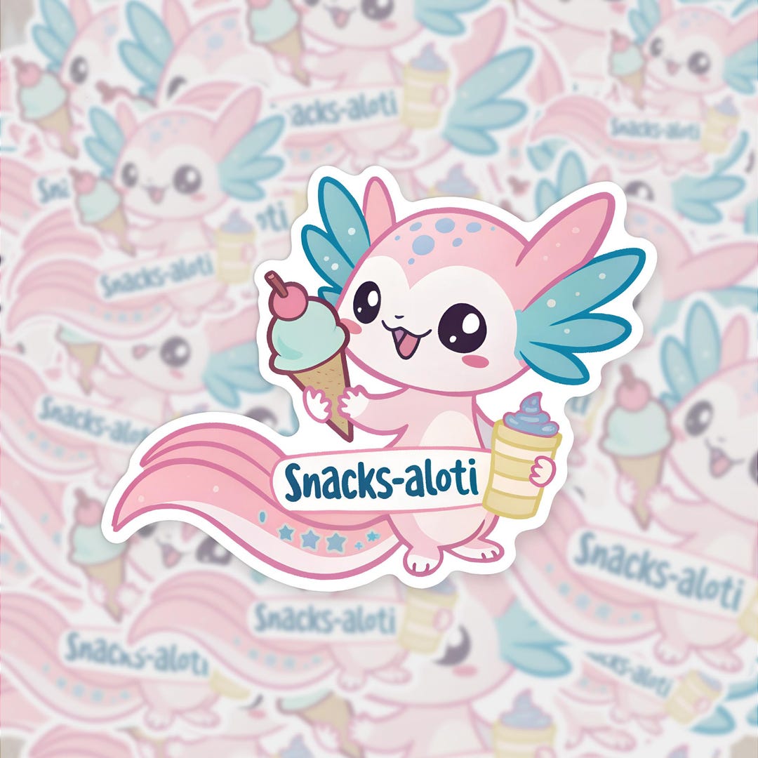 Snack Axolotl Sticker - Cute Axolotl Pun Vinyl Decal - Adorable Animal ...
