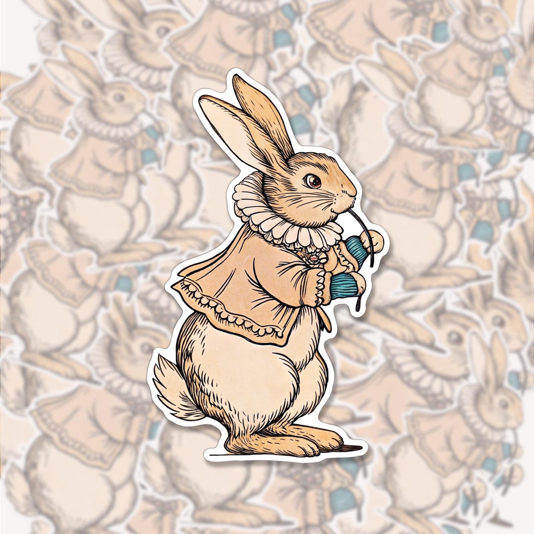 Elizabethan Rabbit Sticker - Vintage Aesthetic Bunny Waterproof Vinyl ...