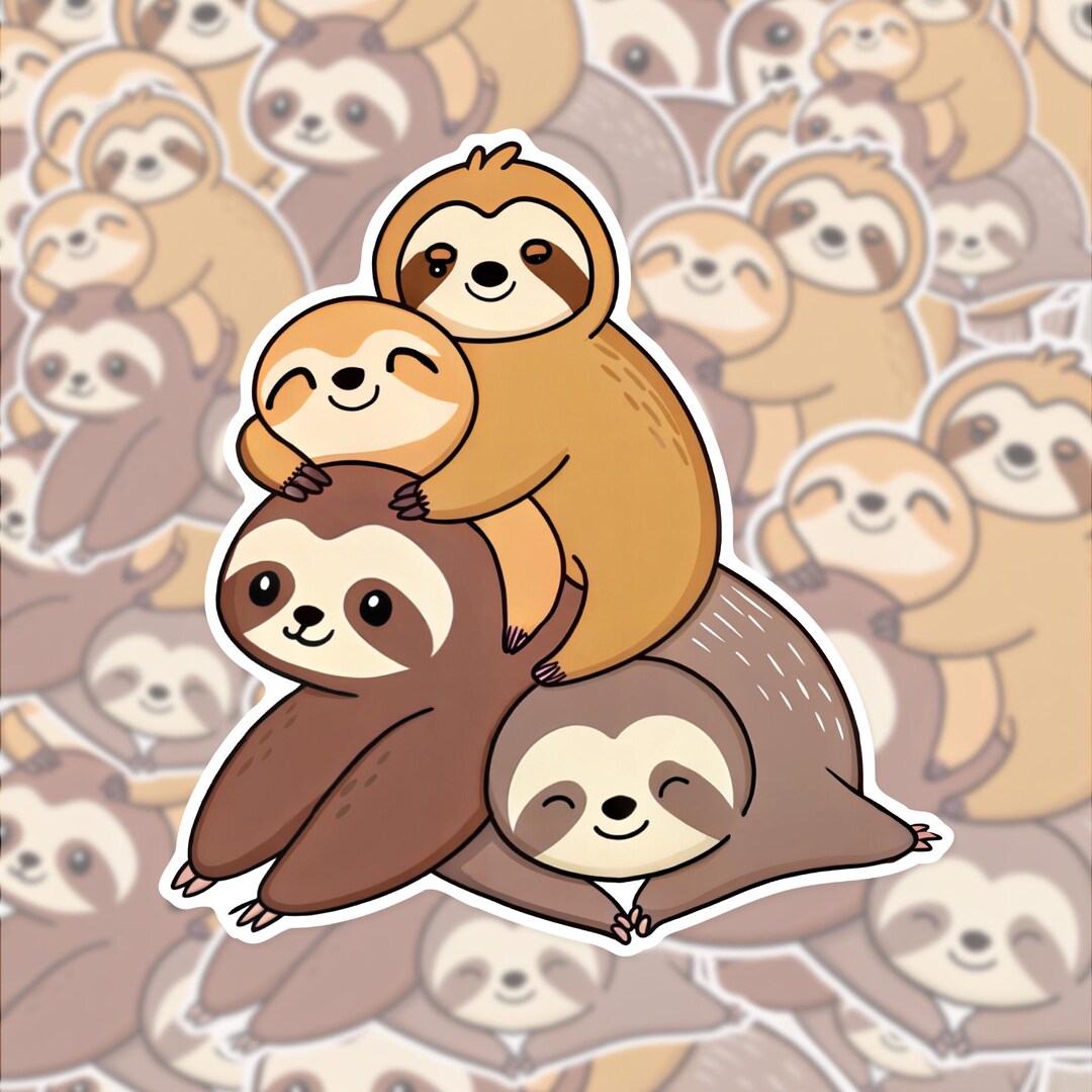 Sloth Stack Sticker - Cute Sloth Family Pile Vinyl Decal for Nature ...