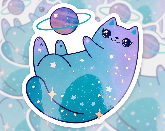 Space Cat Sticker - Cosmic Cat Vinyl Decal - Cute Galaxy-themed Laptop ...