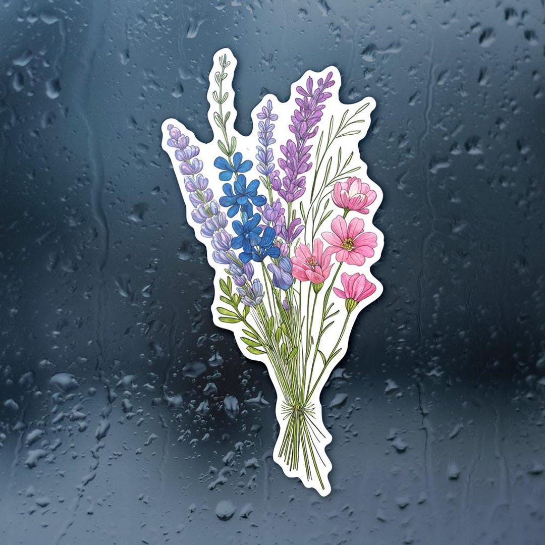 Subtle Bi Pride Flowers Sticker - Floral LGBTQ+ Bouquet Vinyl Decal for ...