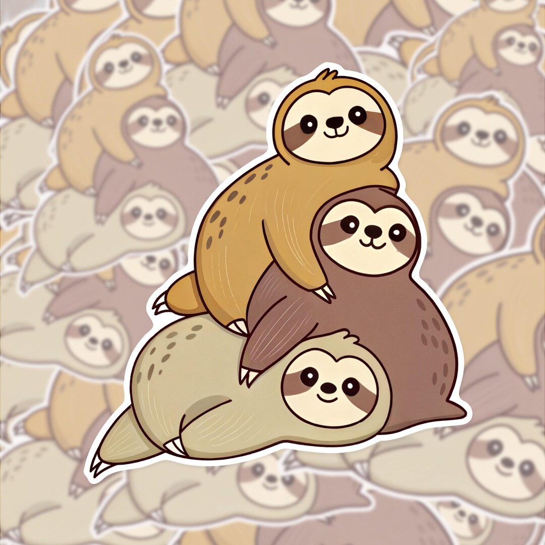 Sloth Stack Sticker - Cute Sloth Family Pile Vinyl Decal for Nature ...