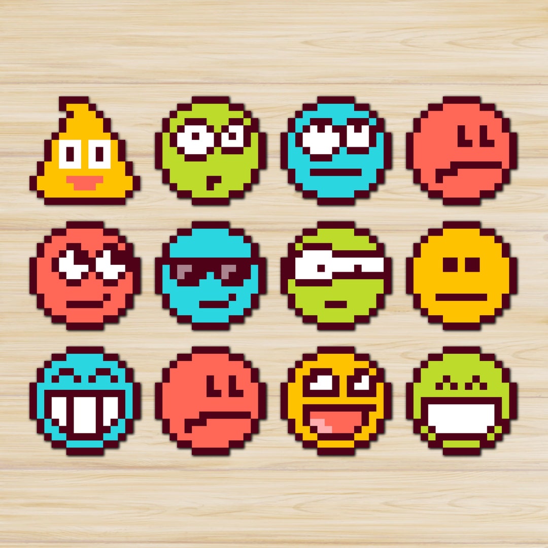 Pixel Emoji Stickers Set Emoji Stickers Pack - Etsy