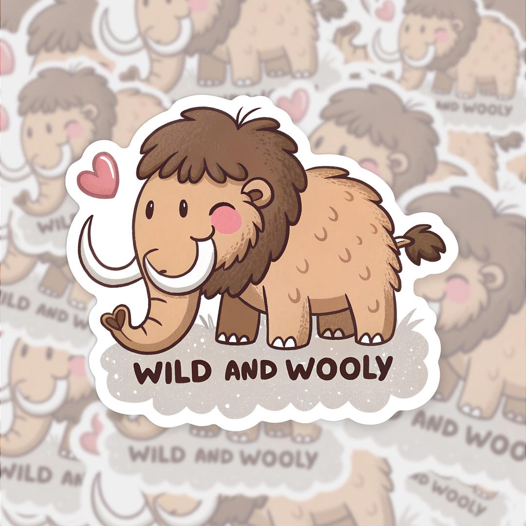 Wild and Wooly Mammoth Sticker - Funny Prehistoric Animal Vinyl Decal ...