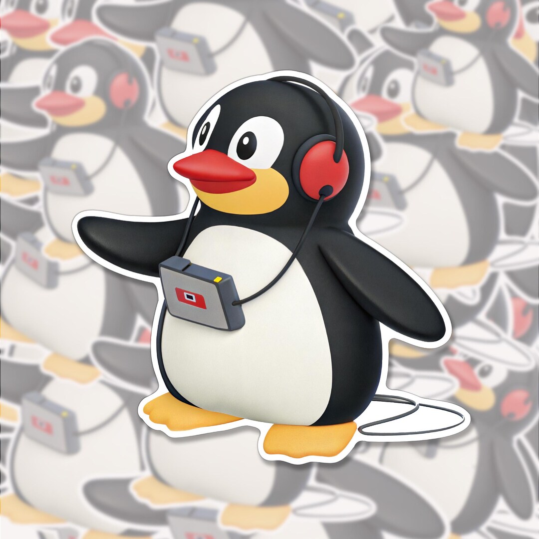 Pingu Listening to Music Sticker - Cute Penguin Vinyl Decal for Laptop ...
