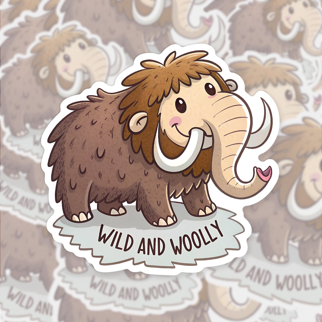 Wild and Wooly Mammoth Sticker - Funny Prehistoric Animal Vinyl Decal ...