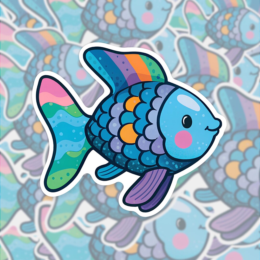 Nostalgic Kidcore Rainbow Fish Sticker - Kawaii Vinyl Decal for Laptops ...