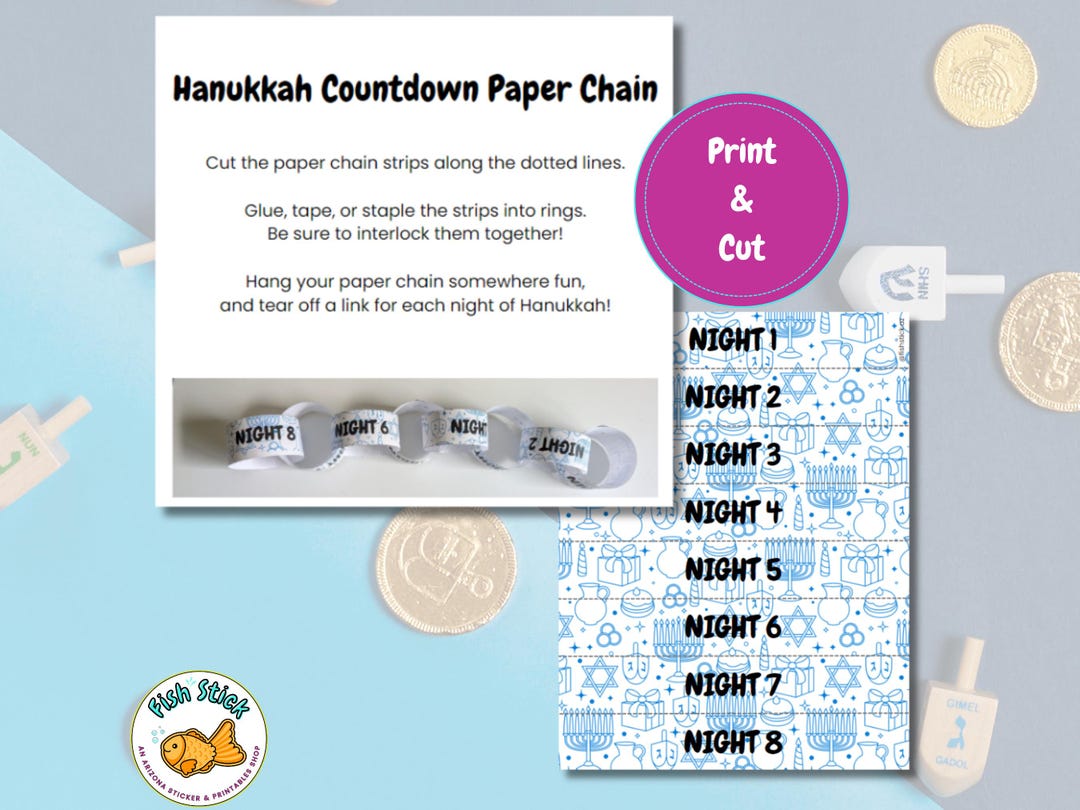 Hanukkah Countdown Paper Chain, Kids Hanukkah Activity, Hanukkah ...