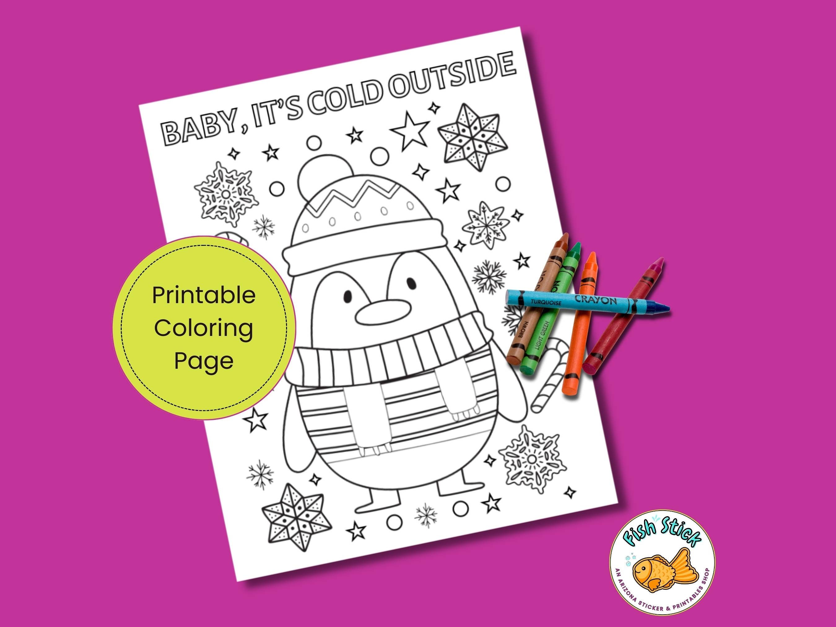 Kids Snowy Penguin Coloring Page, Christmas Coloring Page, Holiday ...