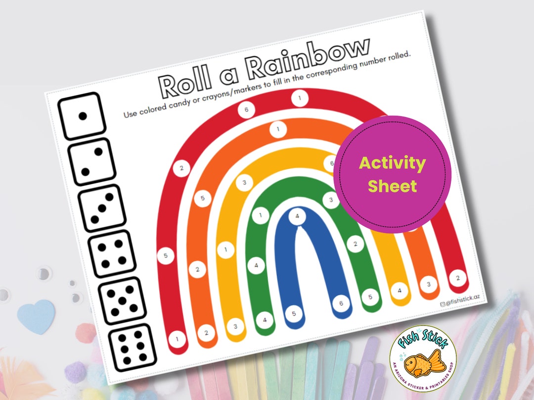 Roll A Rainbow, Printable Rainbow Activity Page, Kids Activity, Kids ...