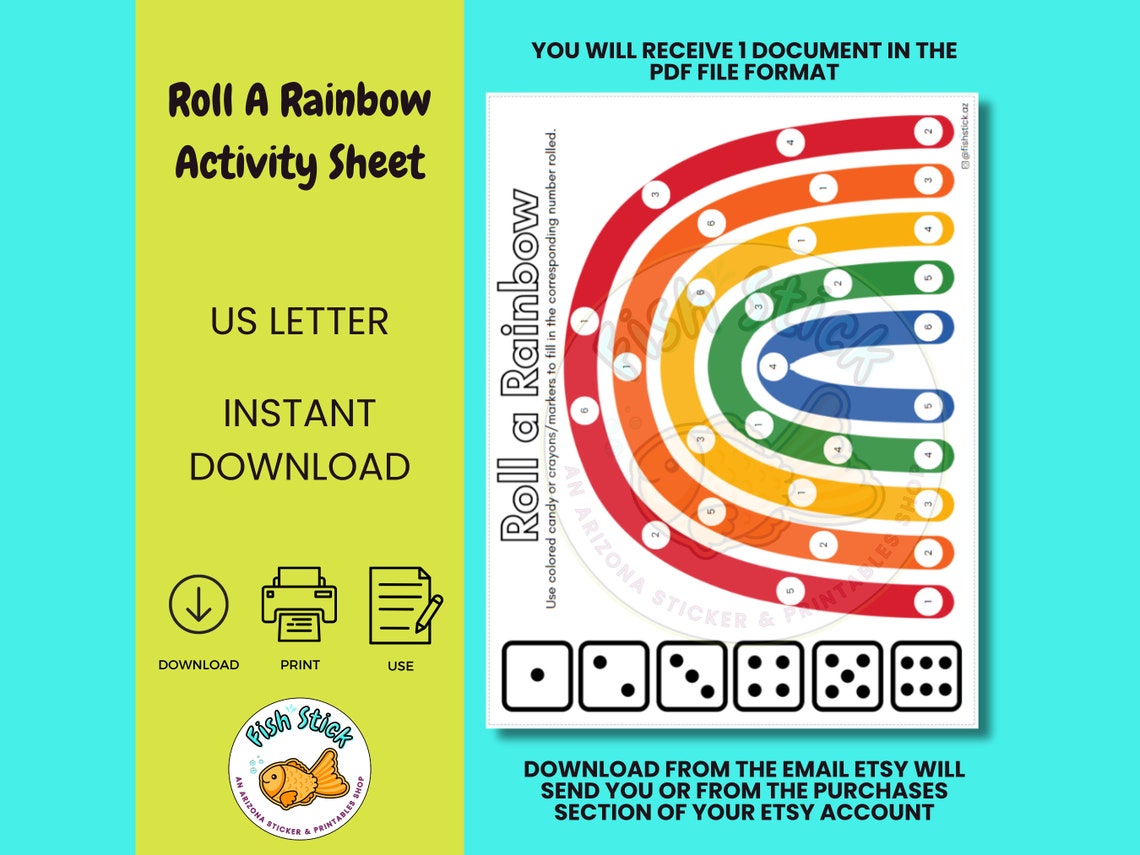 Roll A Rainbow, Printable Rainbow Activity Page, Kids Activity, Kids ...