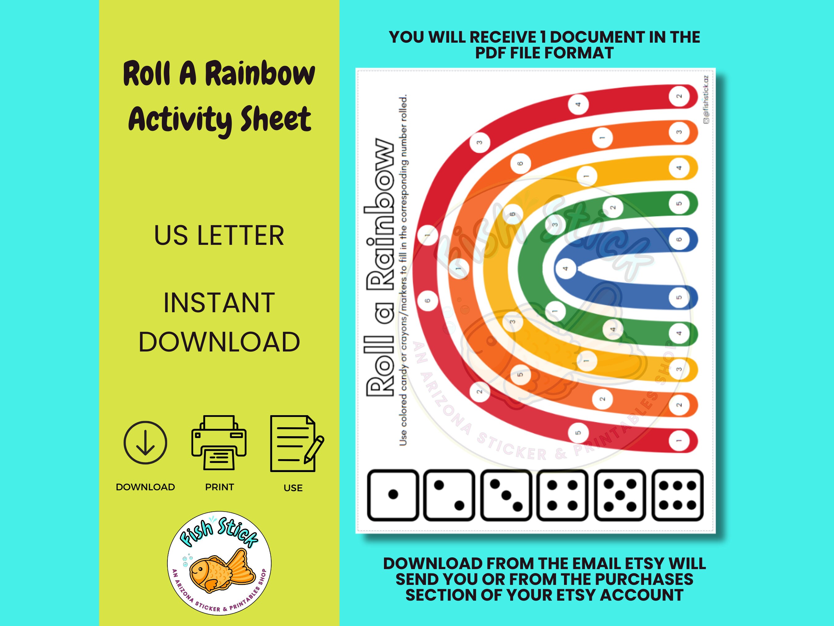 Roll A Rainbow, Printable Rainbow Activity Page, Kids Activity, Kids ...