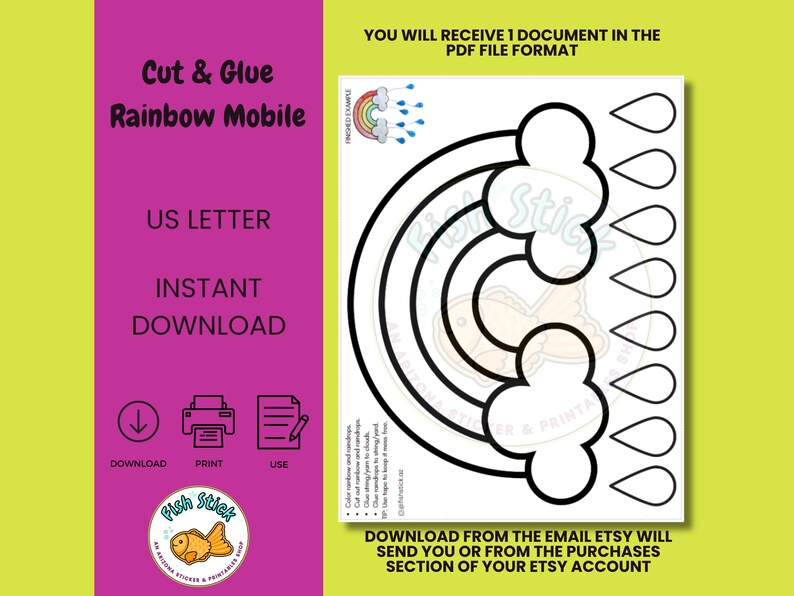 Rainbow Mobile, Printable Rainbow Activity Page, Kids Activity, Kids ...