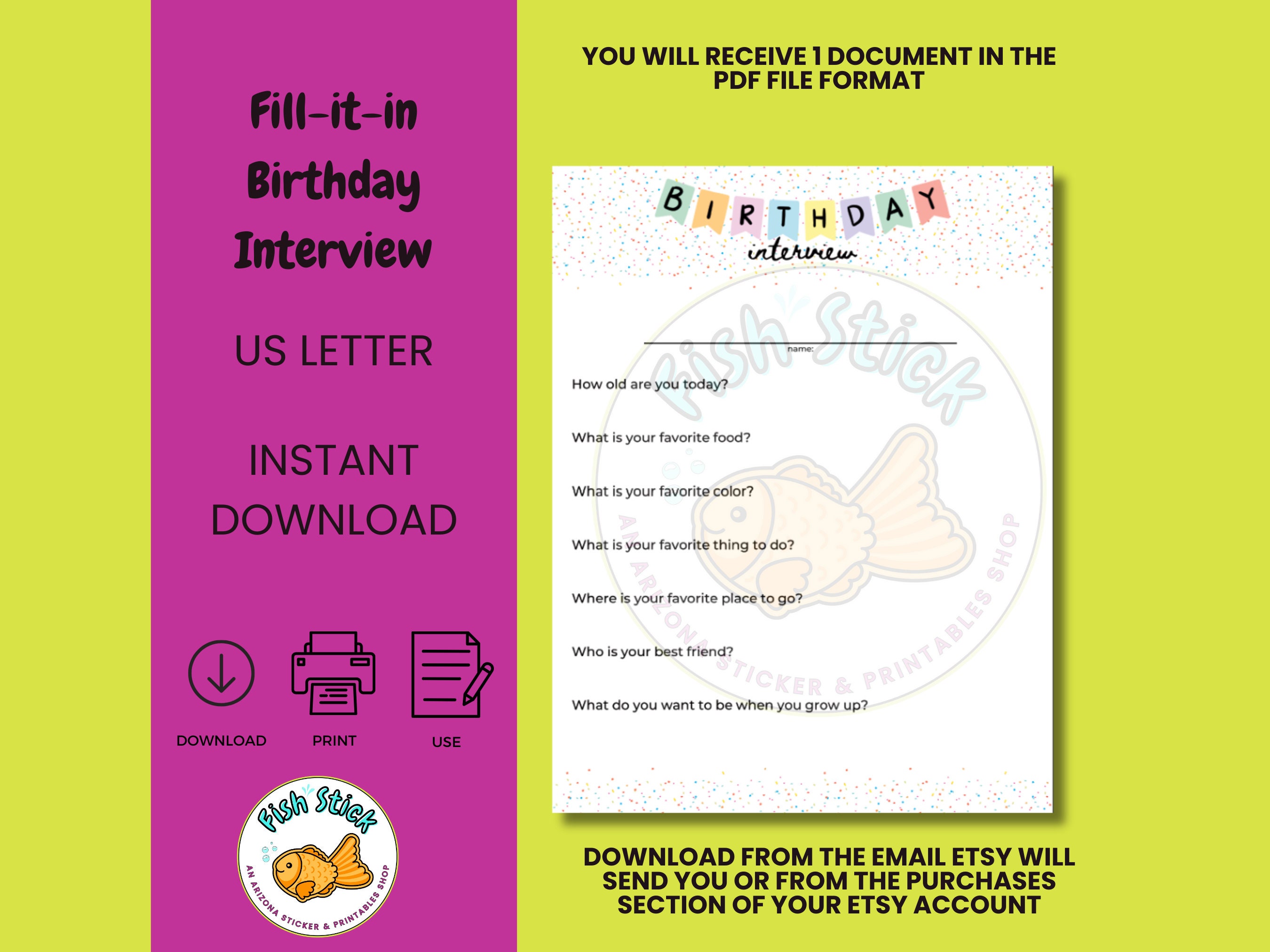 Printable Birthday Interview - Birthday Interview - Birthday Keepsake ...