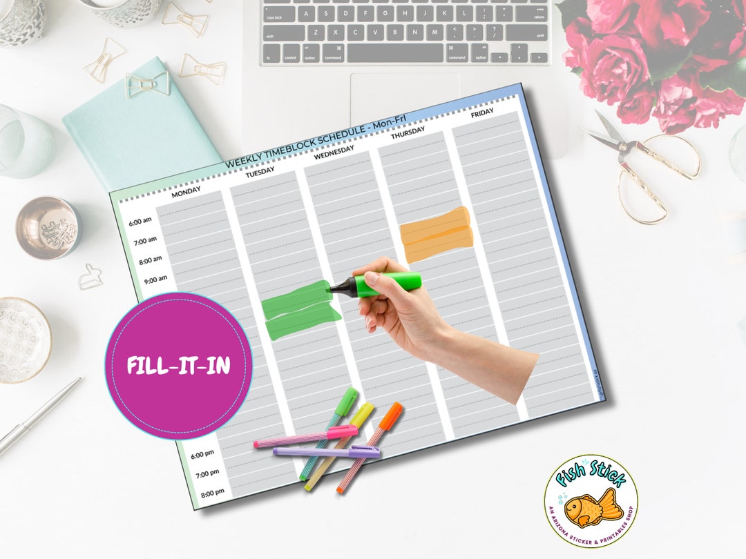 5-day Time Block Planner Printable - Hourly Planner - Weekly Planner ...