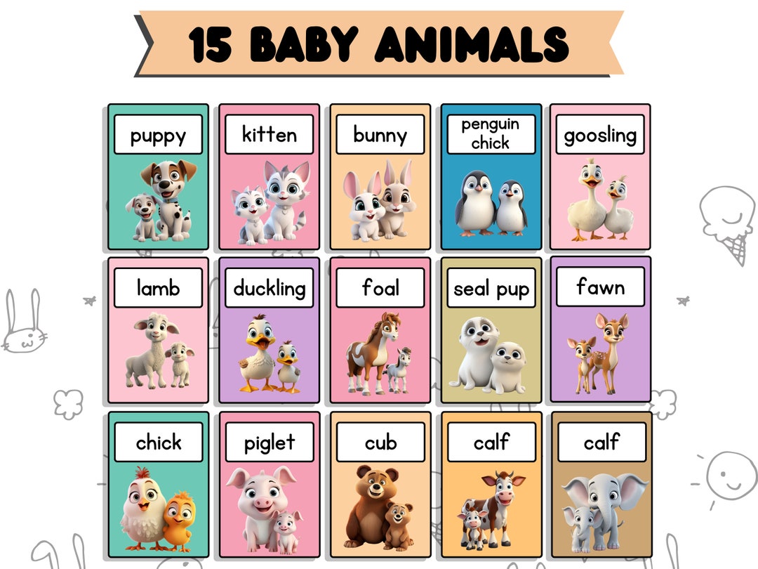 Animal Flashcard Baby Animals Flashcard Print Animal Babies - Etsy