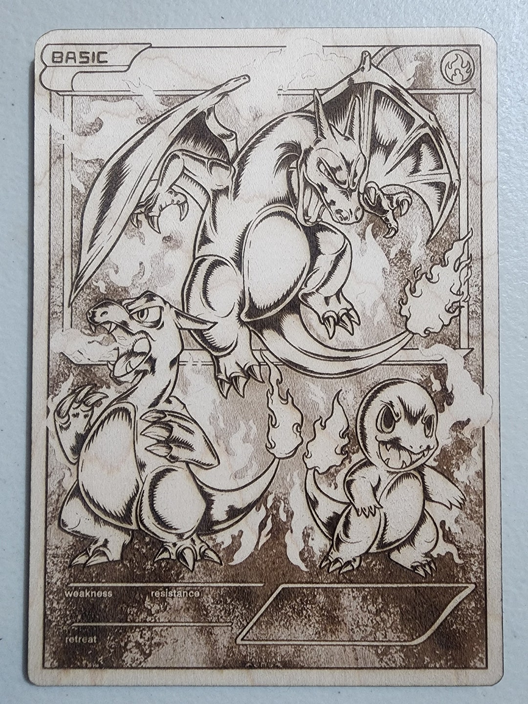 Wood Engraved Charmander Evolution Line Card - Etsy
