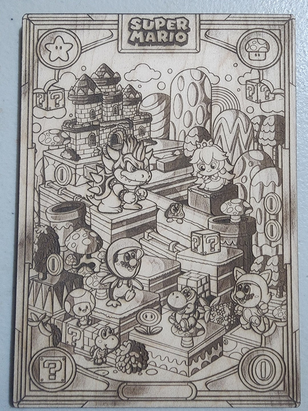 Wood Engraved Chibi Mario Adventure Piece - Etsy