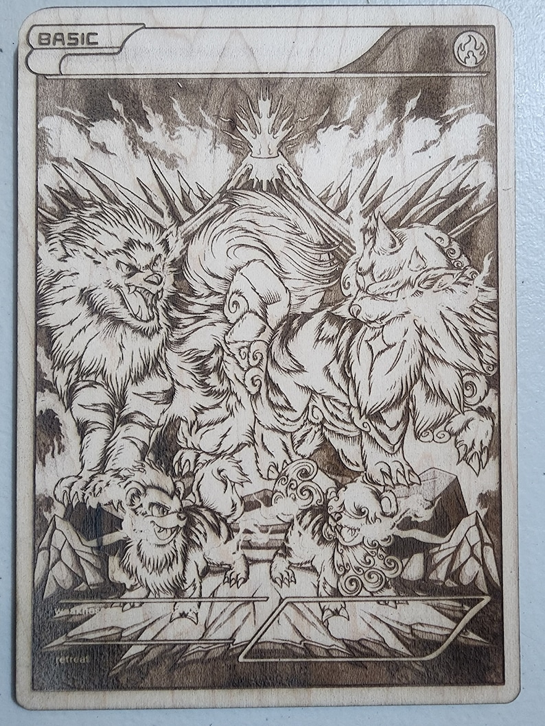 Wood Engraved Growlithe Evolution Line Card - Etsy