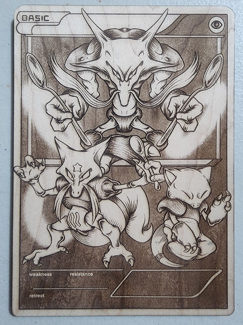 Wood Engraved Abra Evolution Line Card - Etsy