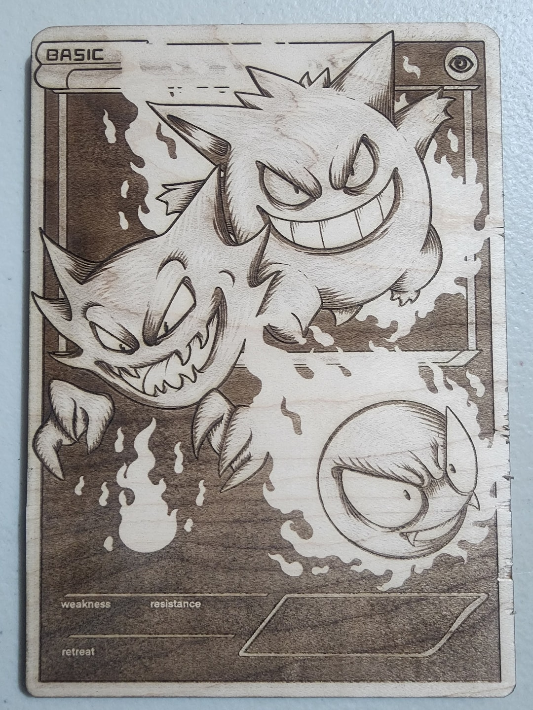 Wood Engraved Gengar Evolution Line Card - Etsy