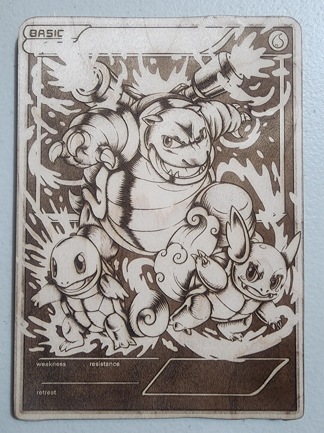 Wood Engraved Squirtle Evolution Line Card - Etsy