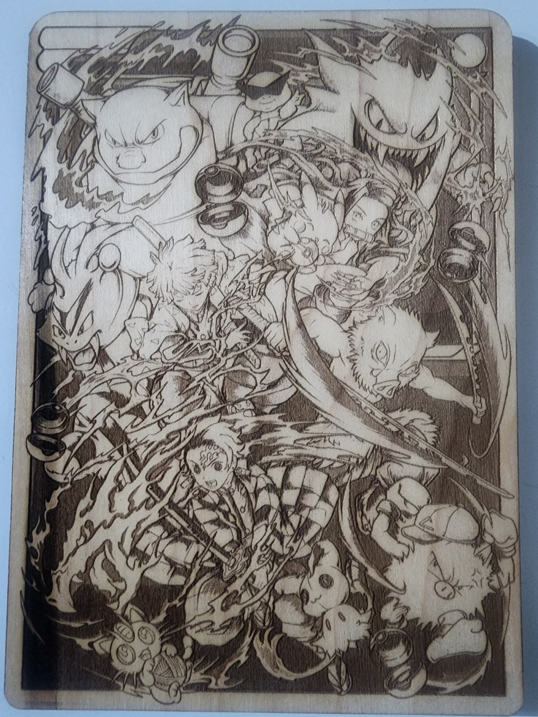 Wood Engraved Demon Slayer Poké Card - Etsy