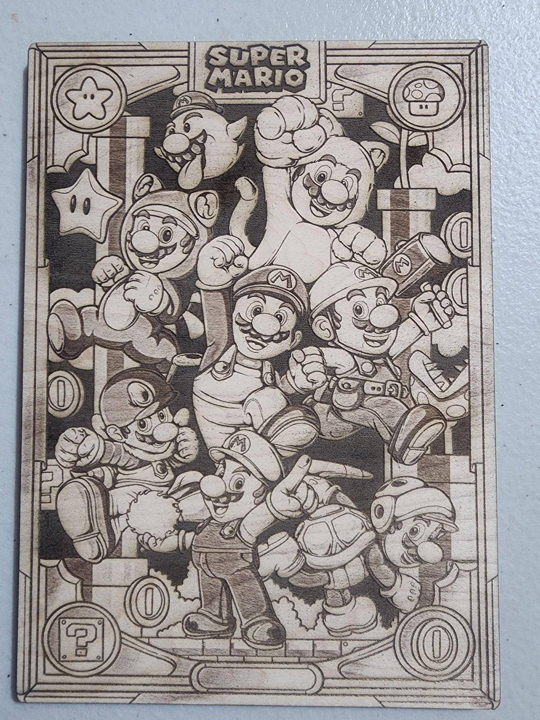 Wood Engraved Mario Power up Painting Piece - Etsy