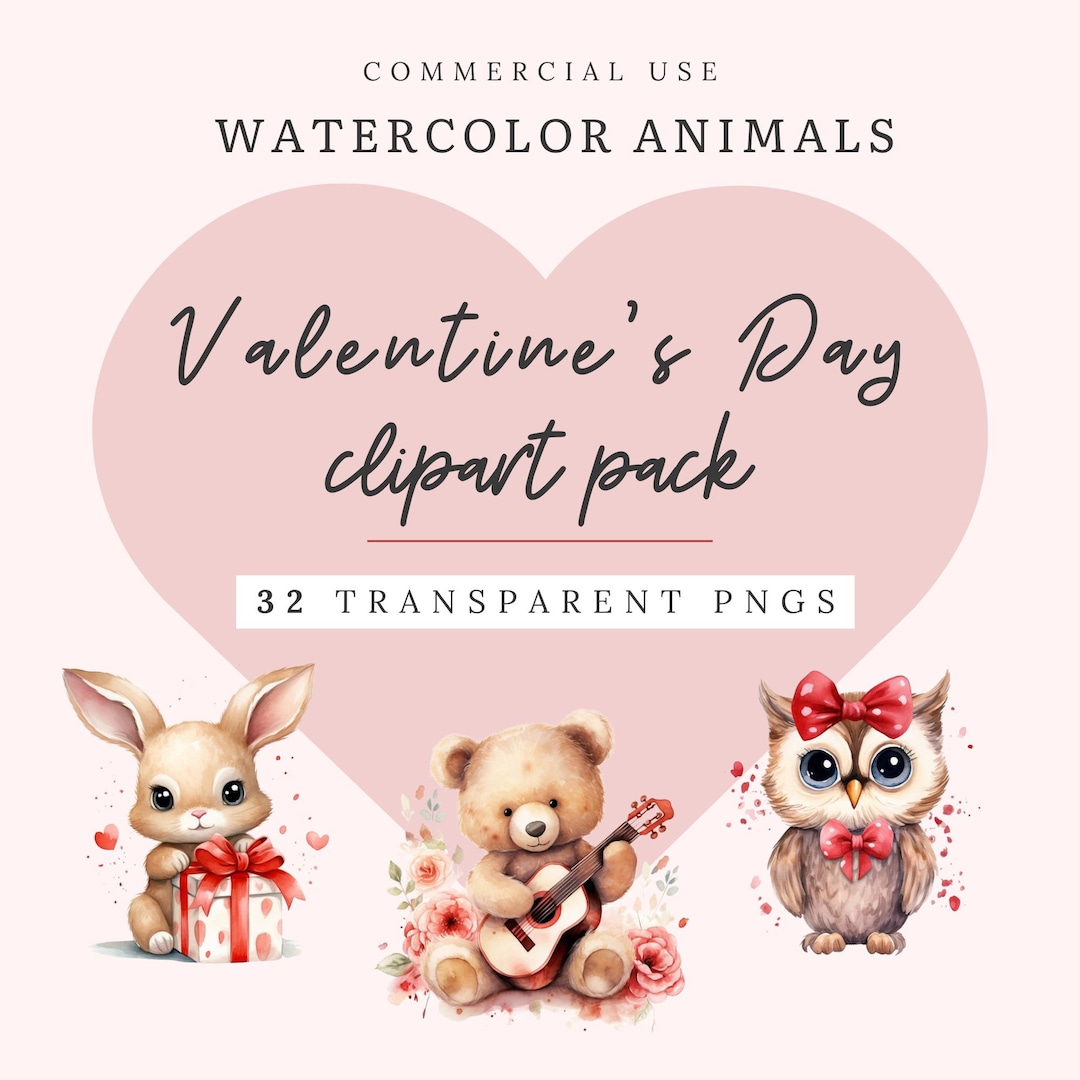Animals Valentines Day Clip Art Watercolor Woodland Animal Clipart Owl ...