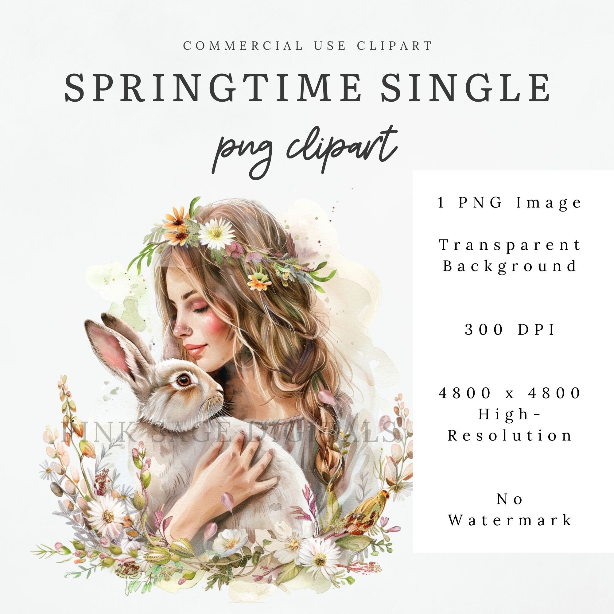 Springtime Clipart Floral Woman Clip Art Spring Bunny Floral ...
